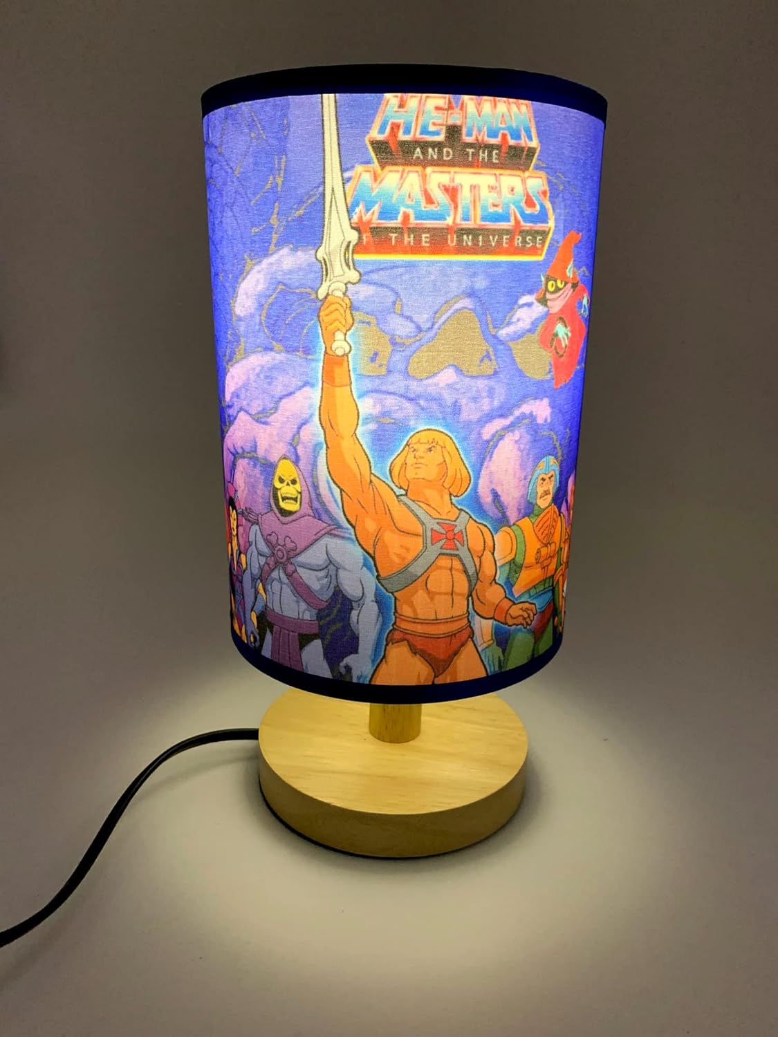 He-Man Masters of The Universe Table Lamp Bedside Night Light Wood Base ...