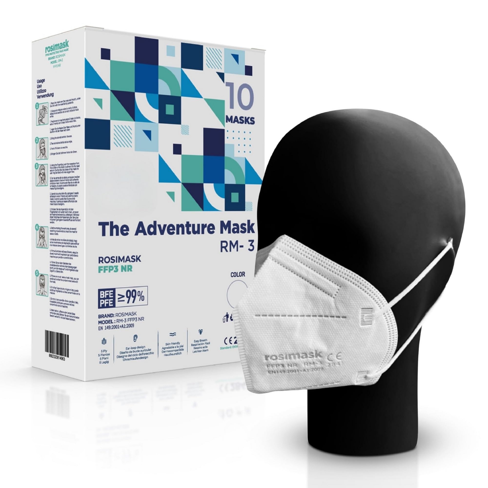 The Adventure Face Mask FFP3 Face Masks with Ear Loops, UK Certified ...