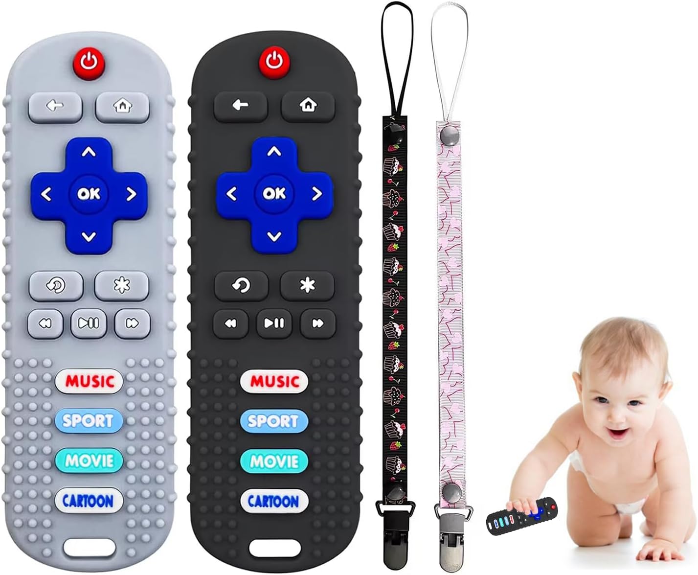 Amazon.com : 2-Pack Baby Remote Control Teether Toy for Babies 6-36 ...