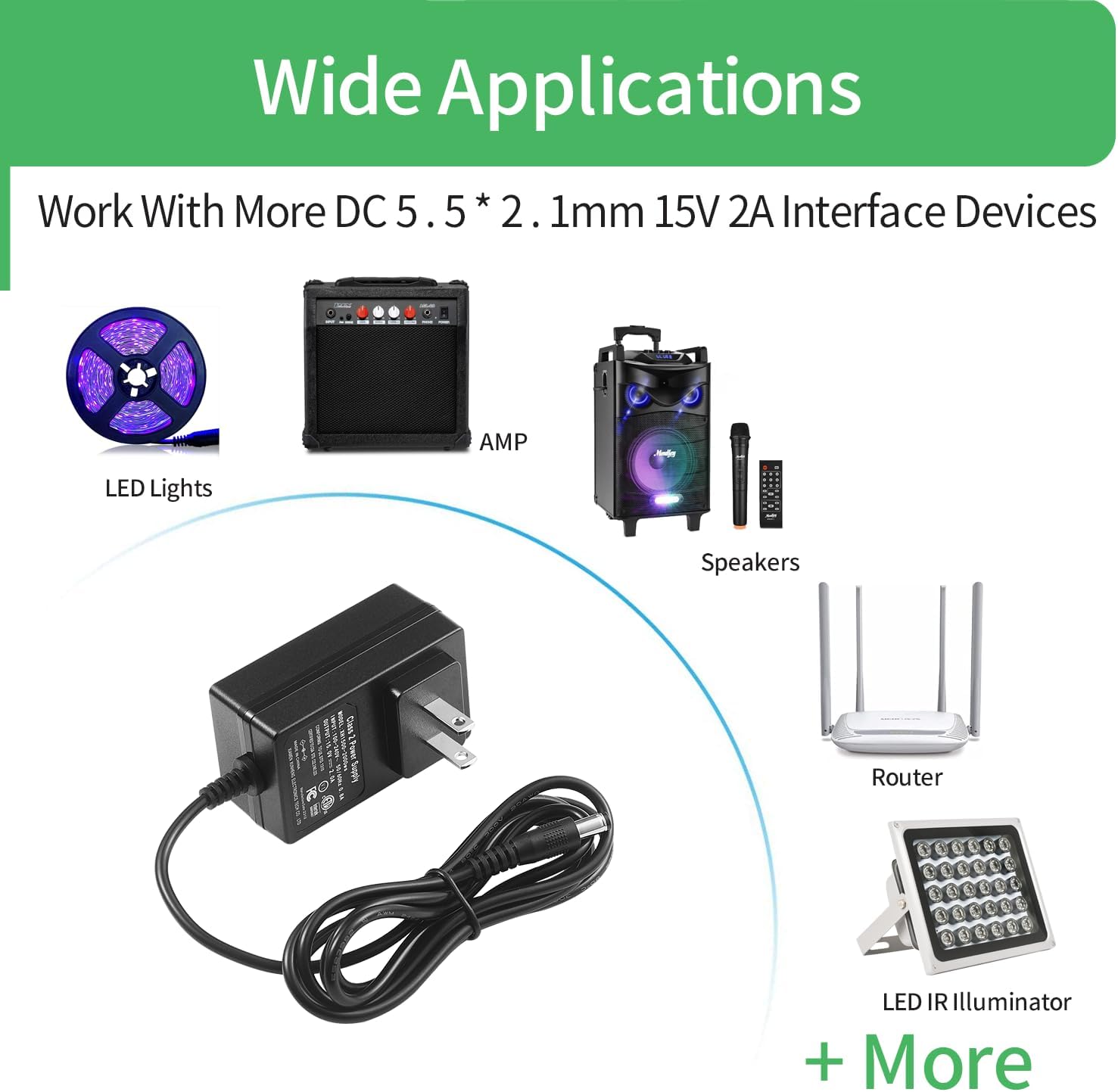 Adaptador de fuente de alimentación de CA a CC 15V 2A,Reemplazo de fuente de alimentación de 15V ...