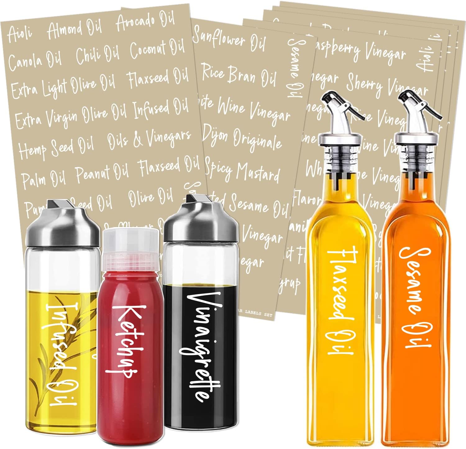 Amazon.com: 138 Oil and Vinegar Labels for Bottles, Prefdo White Script ...