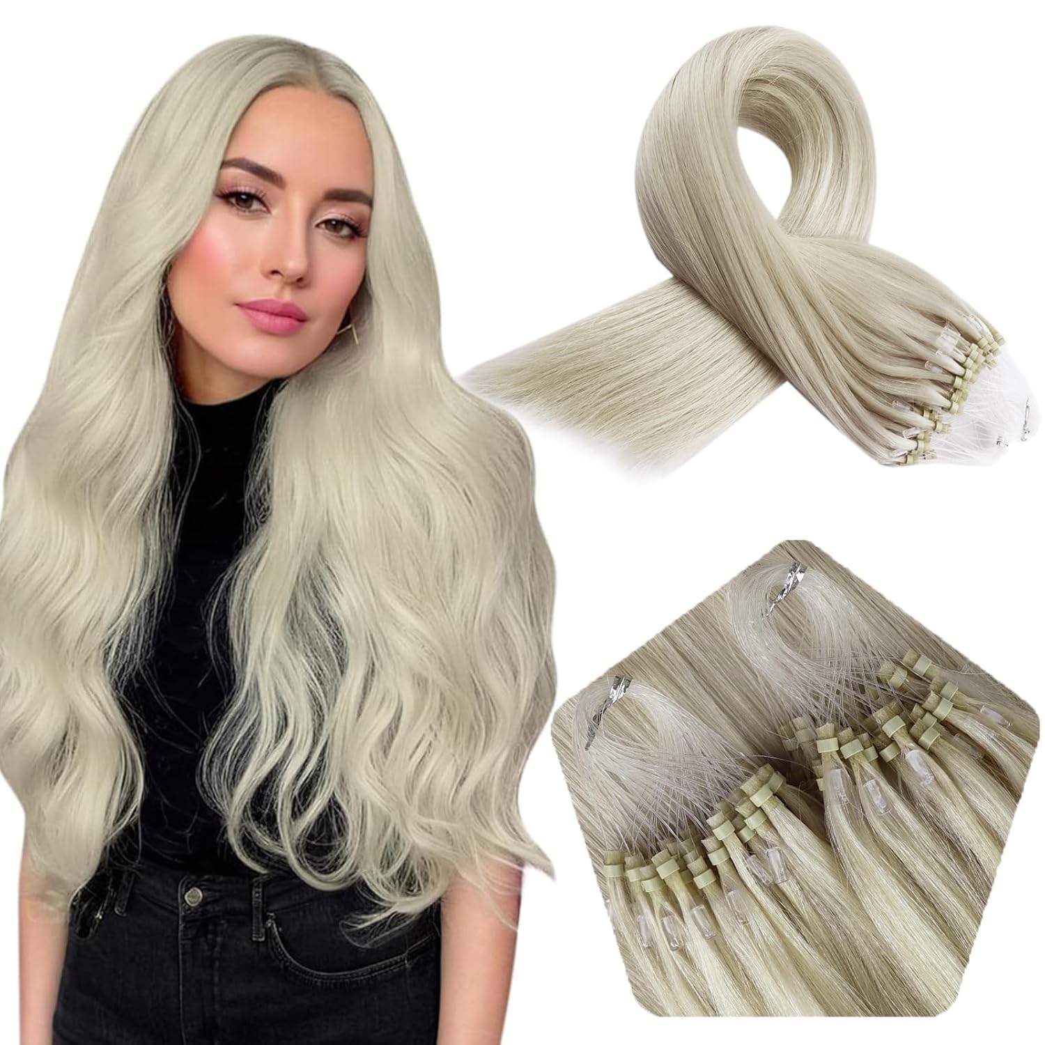 Amazon.com : Full Shine Blonde Microlink Human Hair Extensions Color ...
