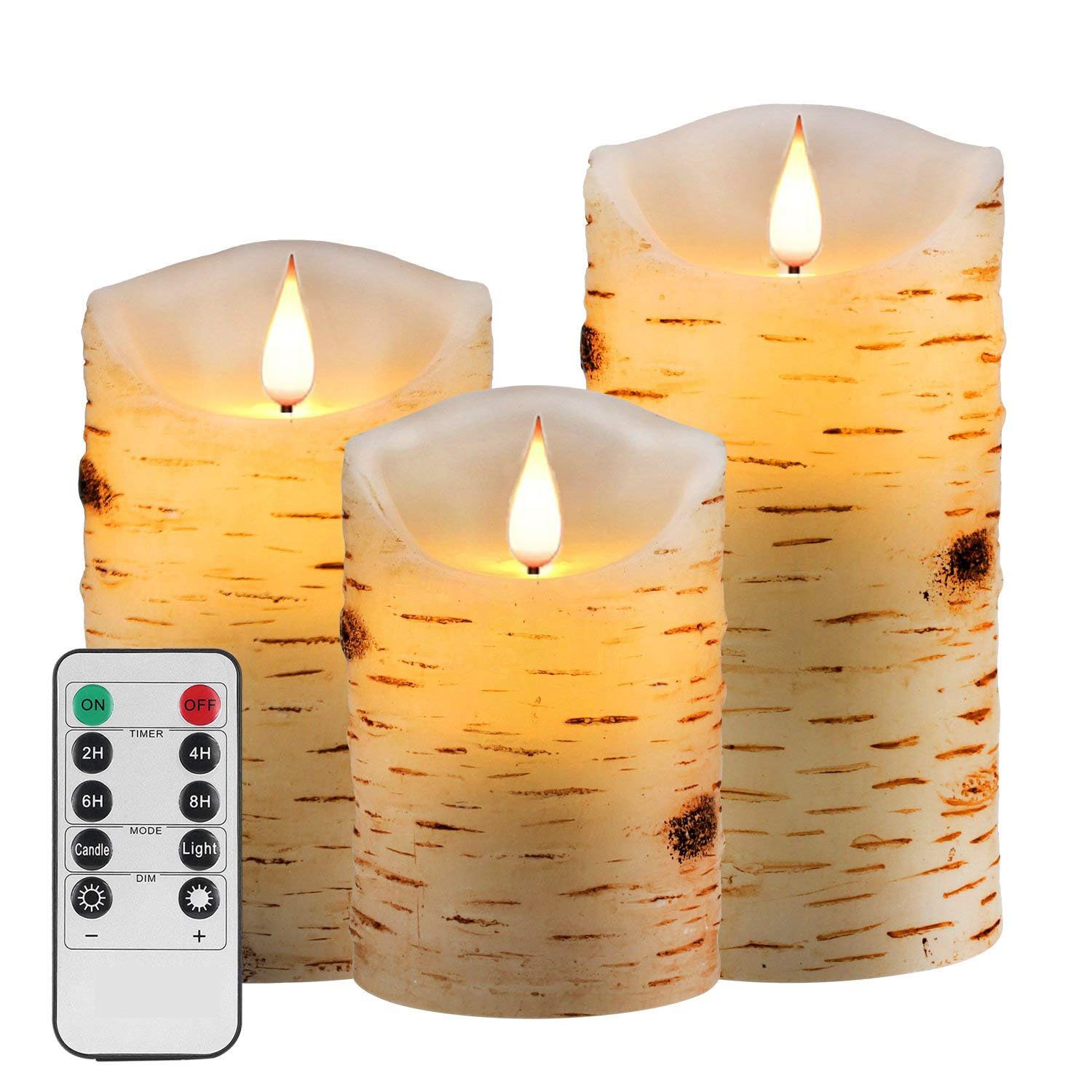 Amazon.com: Flameless Candles Birch Bark Effect Battery Operated Candle ...