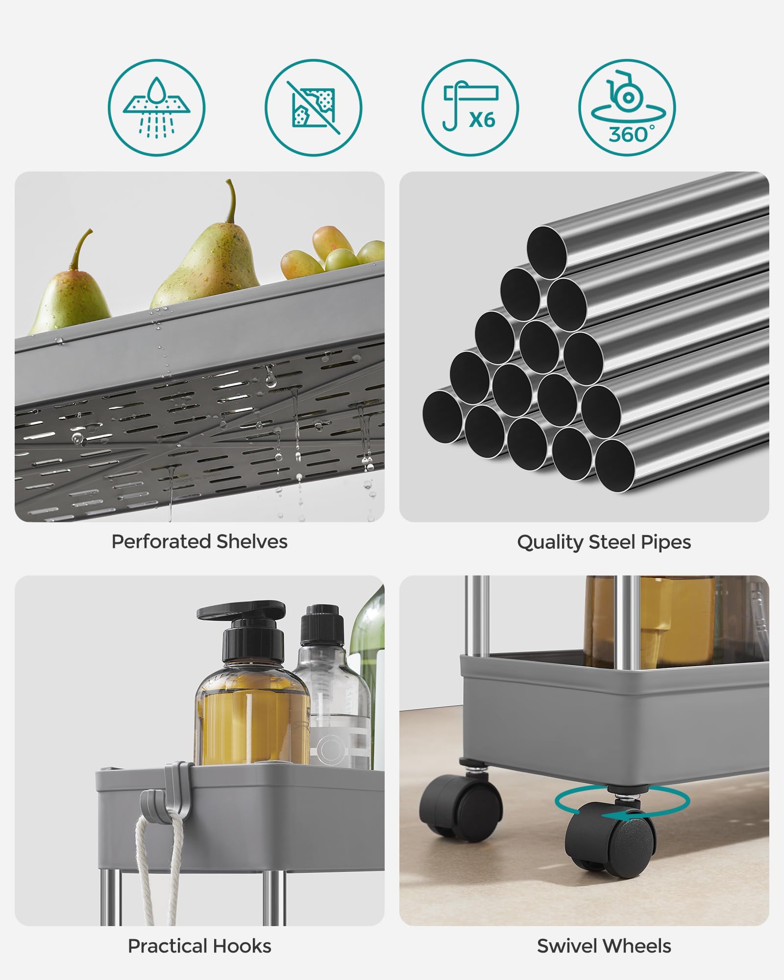 Snapklik.com : Slim Storage Cart, 3-Tier Rolling Cart, Narrow Utility ...