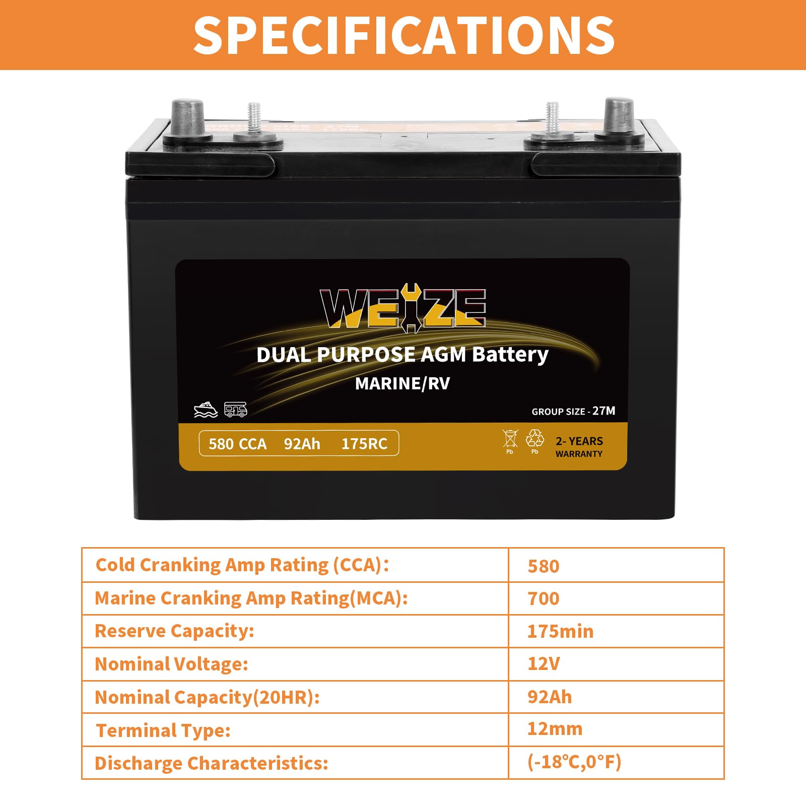 Snapklik.com : Weize Dual Purpose AGM Battery BCI Group 27M