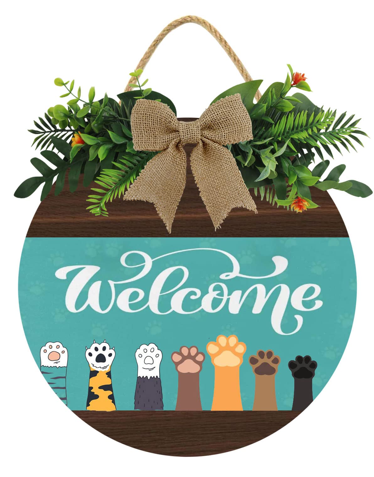 Amazon.com: KPSheng Welcome Cute Cat Paws Door Sign, Farmhouse Door ...