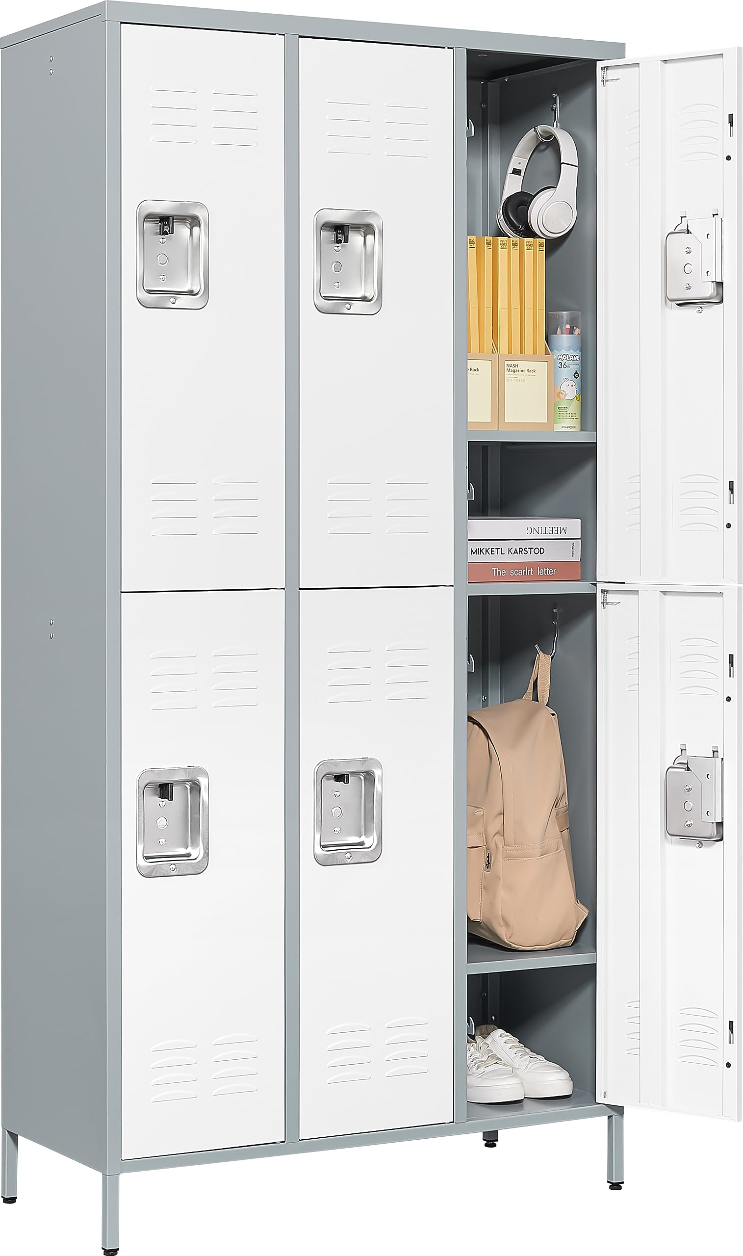 Amazon.com: Fesbos 72" Metal Locker for Employees 6 Doors Gray & White ...