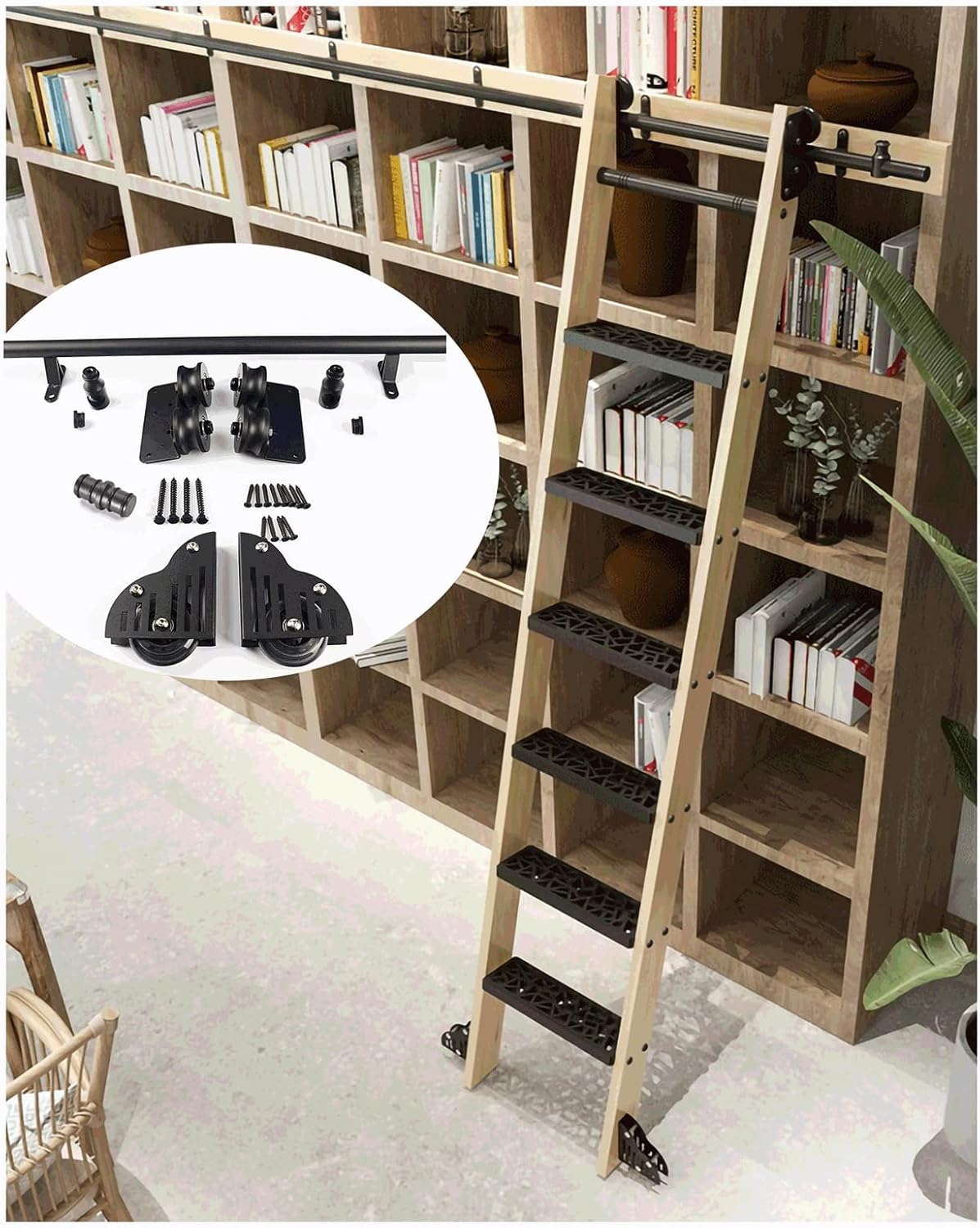 LAJUU Ladders,Library Sliding Ladder Hardware Kit (No Ladder), Steel ...