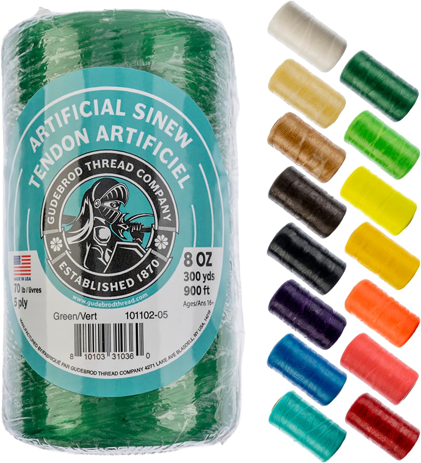 Amazon.com: Gudebrod Sinew 8oz 900ft (300yd) Natural 5ply, 70lb Test ...