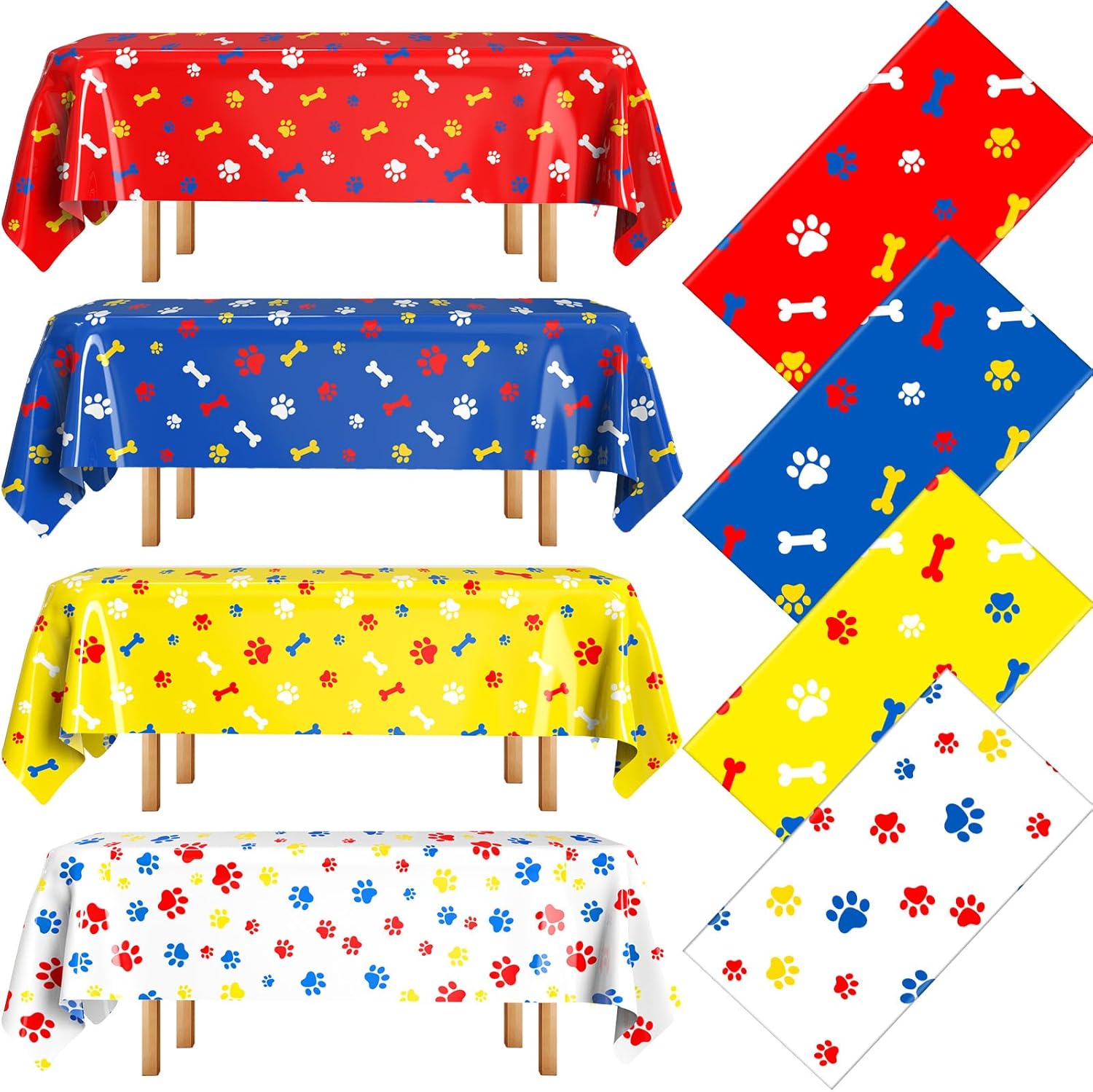 Amazon.com: Dunzoom 4 Pack Puppy Dog Pet Paw Print Plastic Tablecloth ...