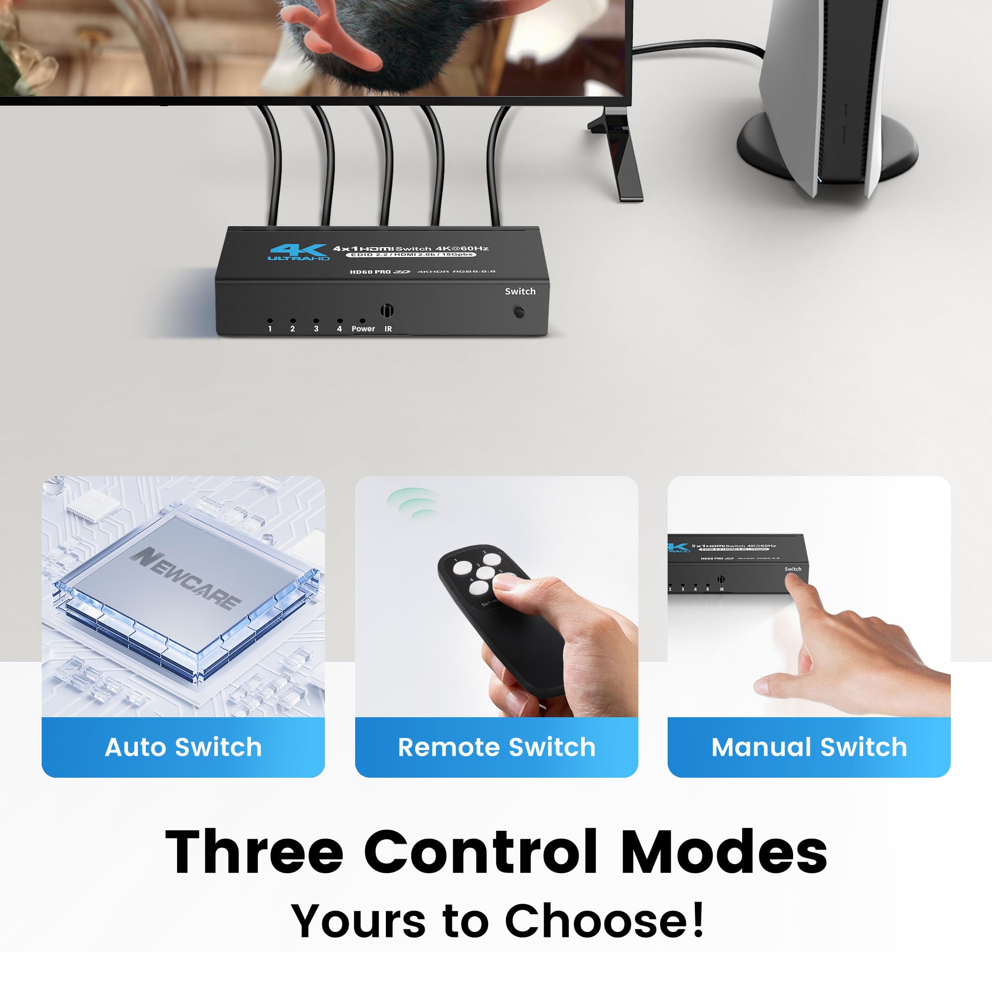 Snapklik.com : NEWCARE HDMI Switch 4 In 1 Out 4K60Hz, HDMI Splitter