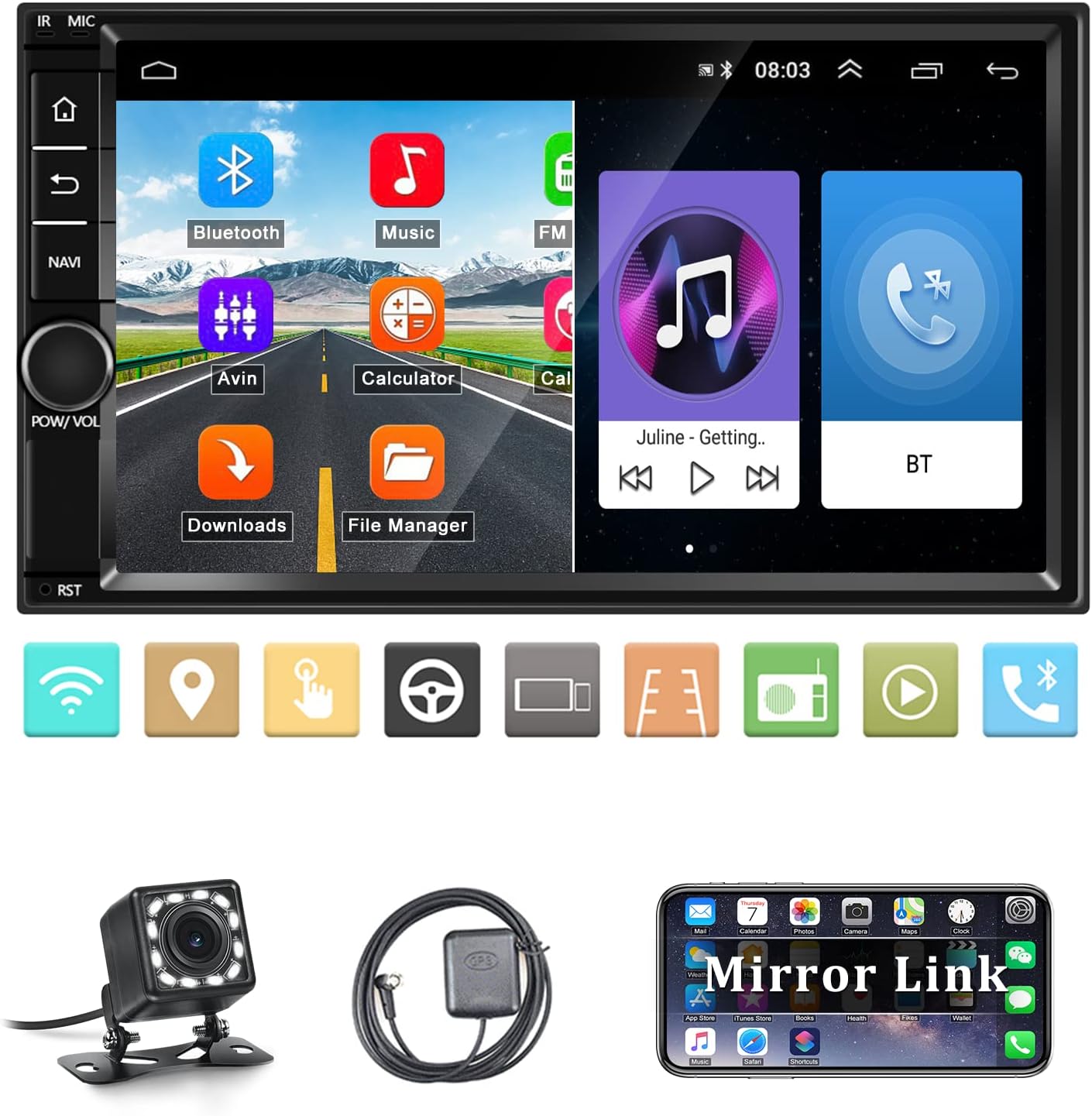 Android Car Radio Double Din Car Stereo with GPS 1080P 7 inch Touch ...