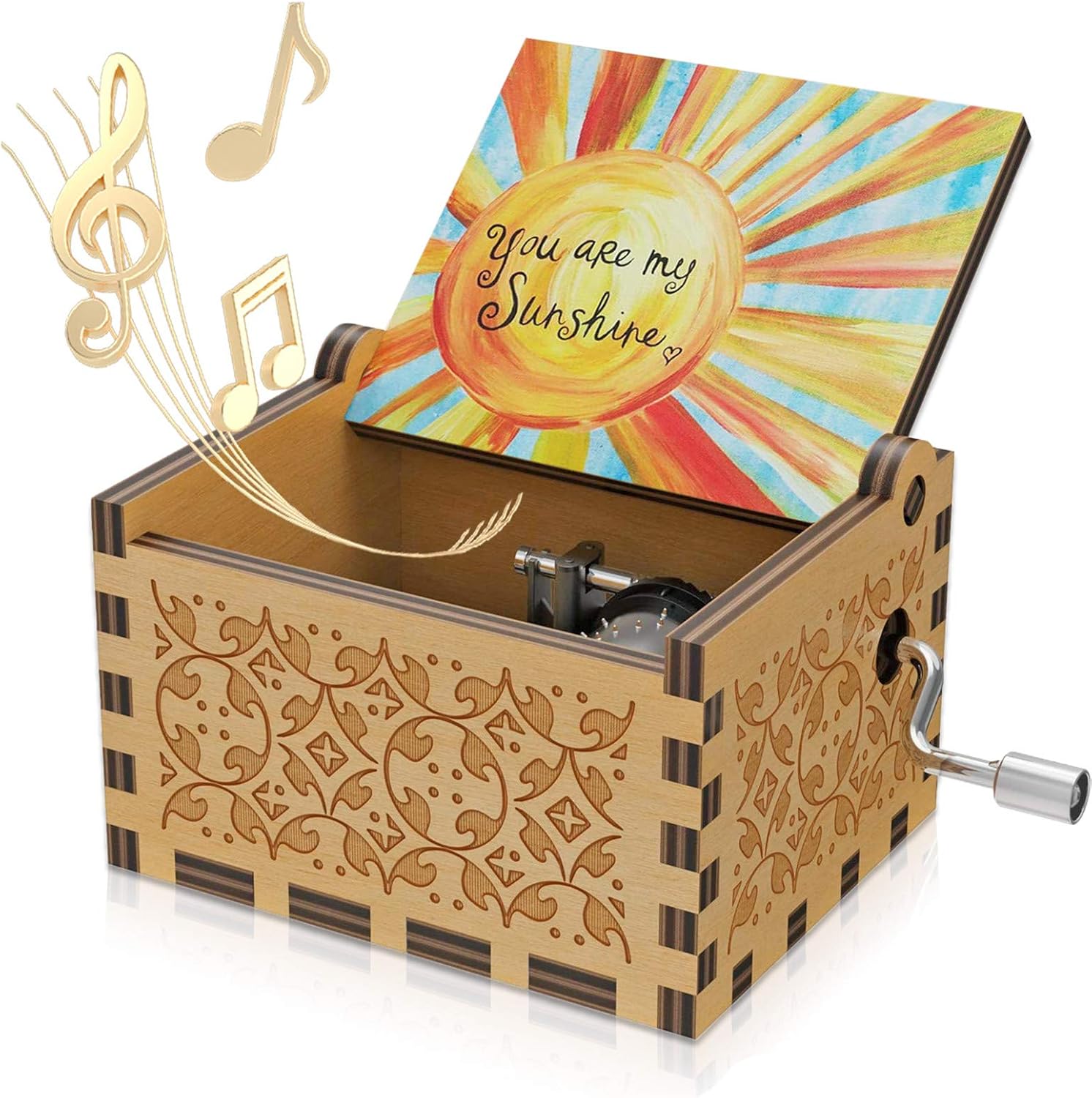 Multicolor You are My Sunshine Tune Wood Music Boxes Vintage Laser ...