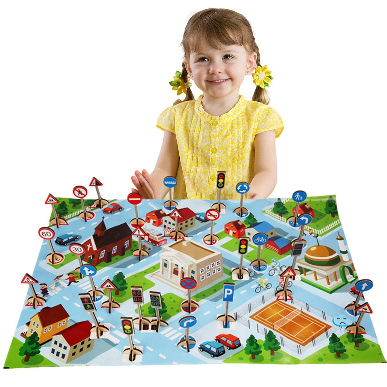 Wooden Street Signs Playset Traffic Signs Playset For Children Play ...