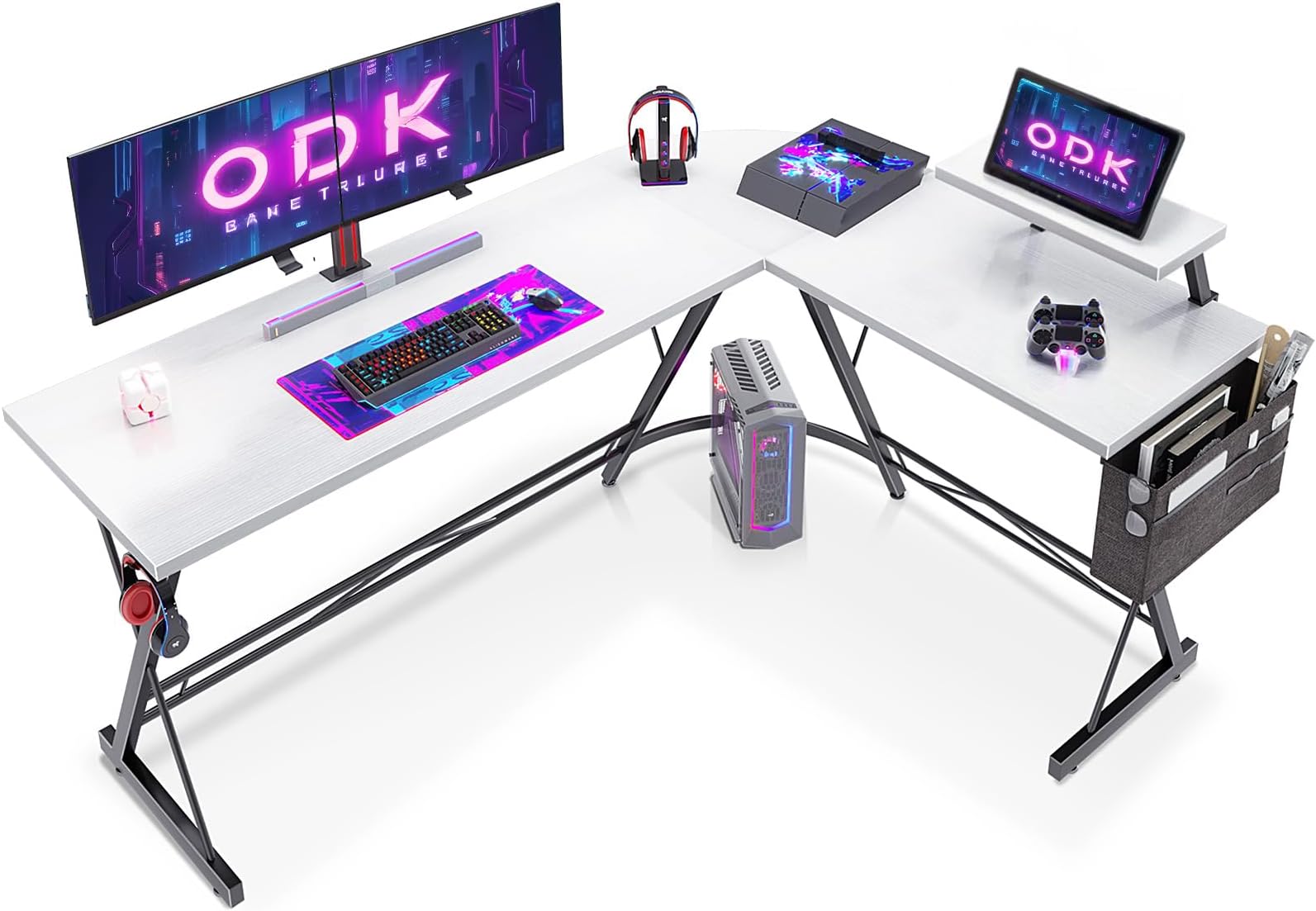 ODK Gaming Tisch, Gaming Schreibtisch Eckschreibtisch für Gamer, Schreibtisch L Form mit ...