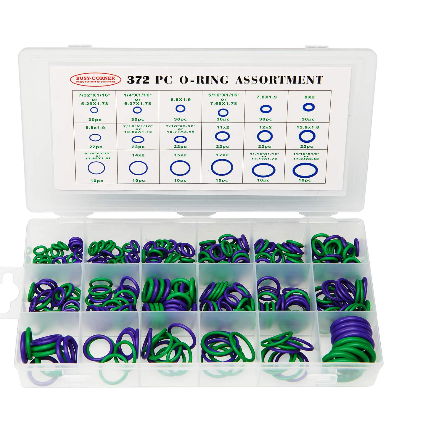 Amazon.com: Rubber O-Ring Kit,18 Sizes,372 Pieces, Green & Purple ...