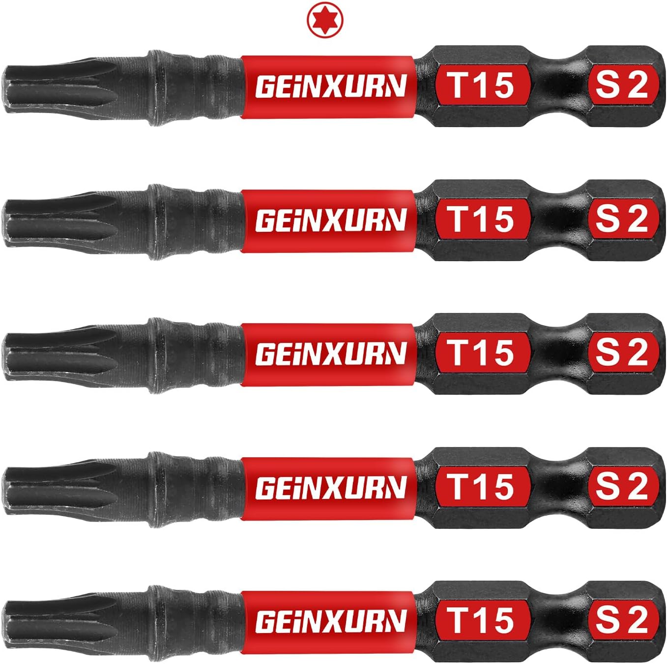 Geinxurn 5 Pieces T15 2 In. Impact Tough Magnetic Insert Bit Set, #15 ...