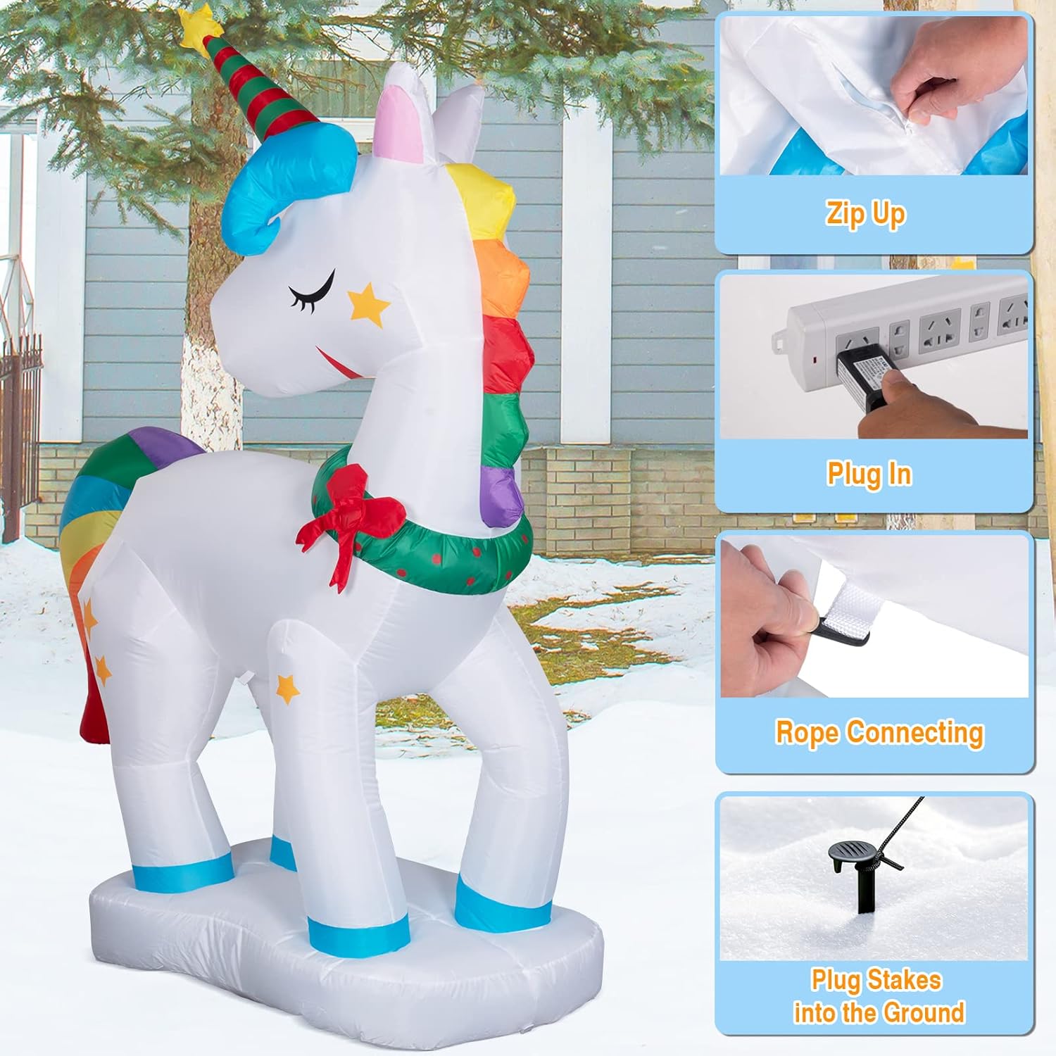DECORLIFE Inflables de Navidad de 6 pies, unicornio inflable con luces ...
