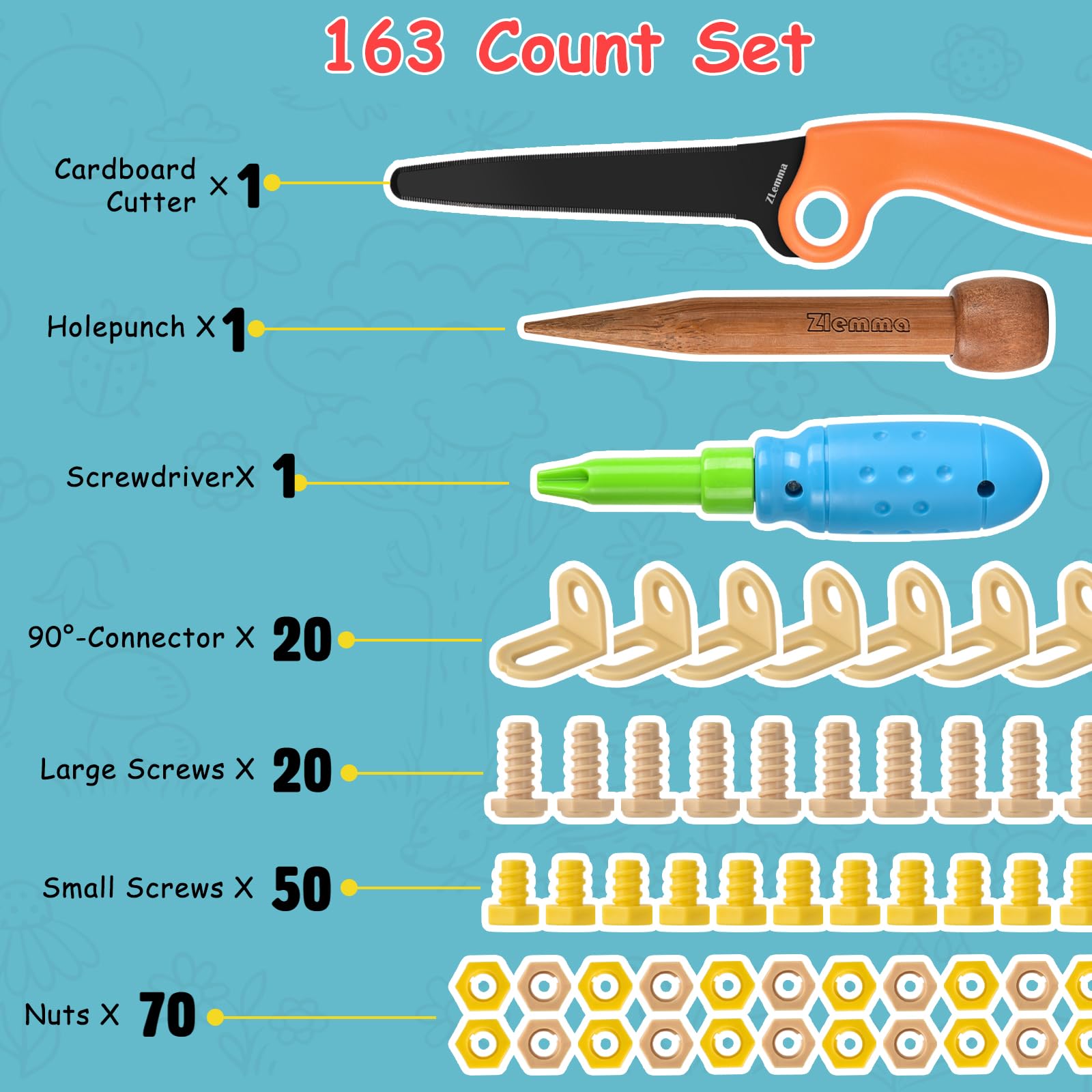 Snapklik.com : Cardboard Construction Tool Kit 163 Pieces-Educational ...