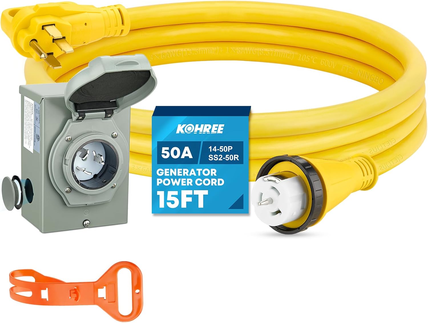 Amazon.com: Kohree 50 Amp Generator Cord and Power Inlet Box Kit, 15FT ...