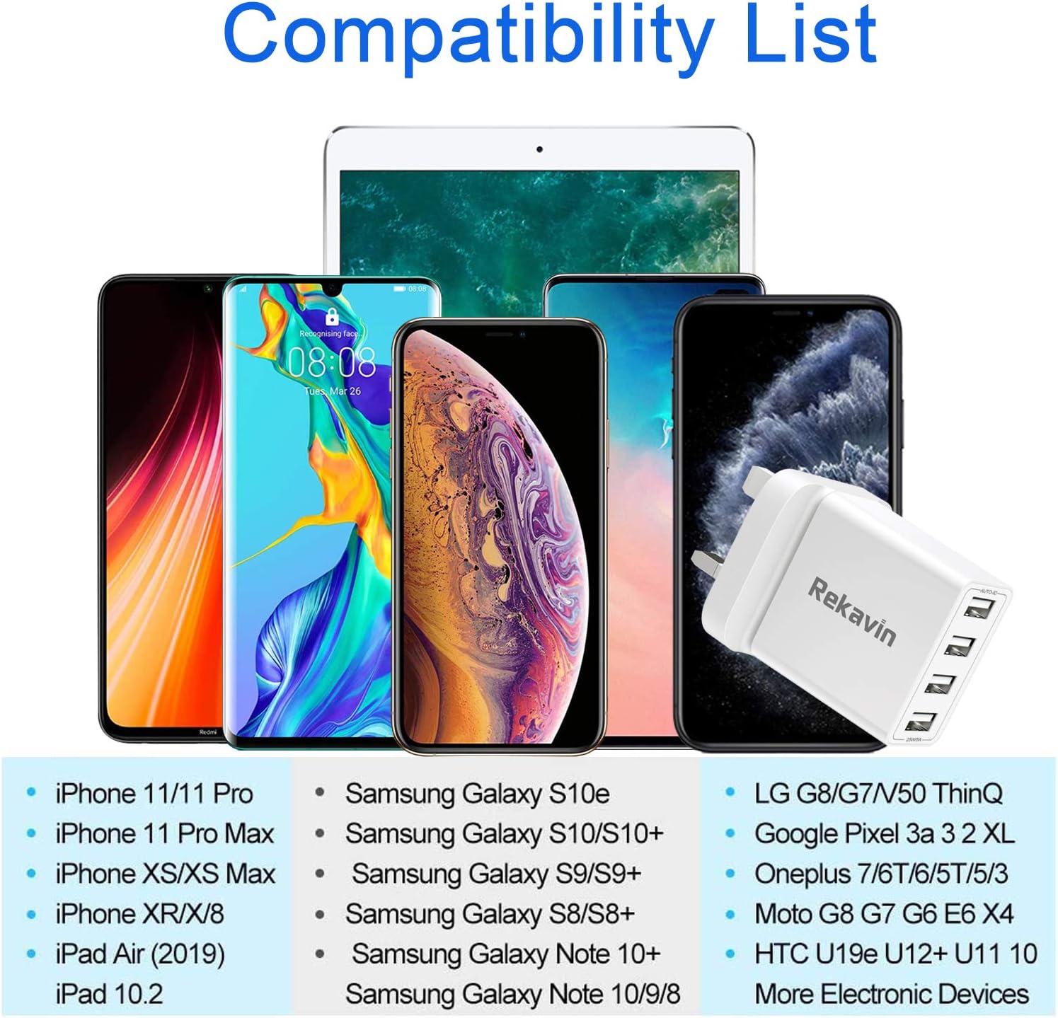 Buy 2 Pack USB Plug Charger,Rekavin 4 Port Multi USB Plug Adapter UK 25W/5A Wall Charger Mains ...