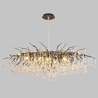 Upfelw Modern Crystal Raindrop Chandelier, L40'' Black Linear Rectangle ...