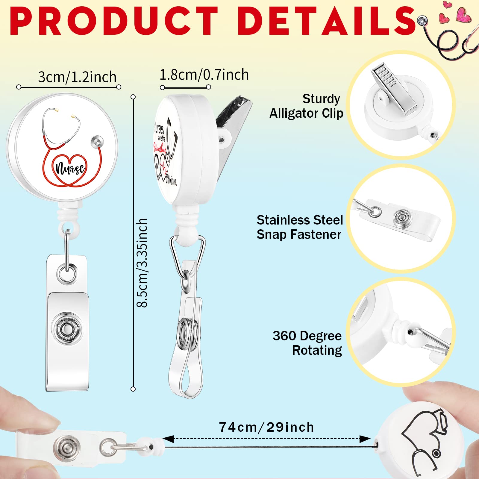 Snapklik.com : 36 Pcs Nurse Badge Reel Retractable Badge Holder Cute ...