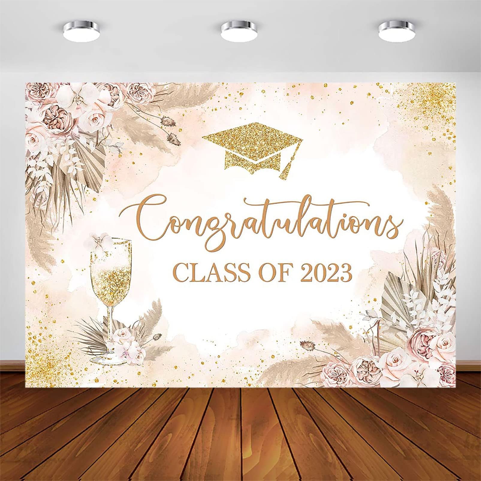 Amazon.com : Avezano 2023 Graduation Party Backdrop Boho Floral Gold ...