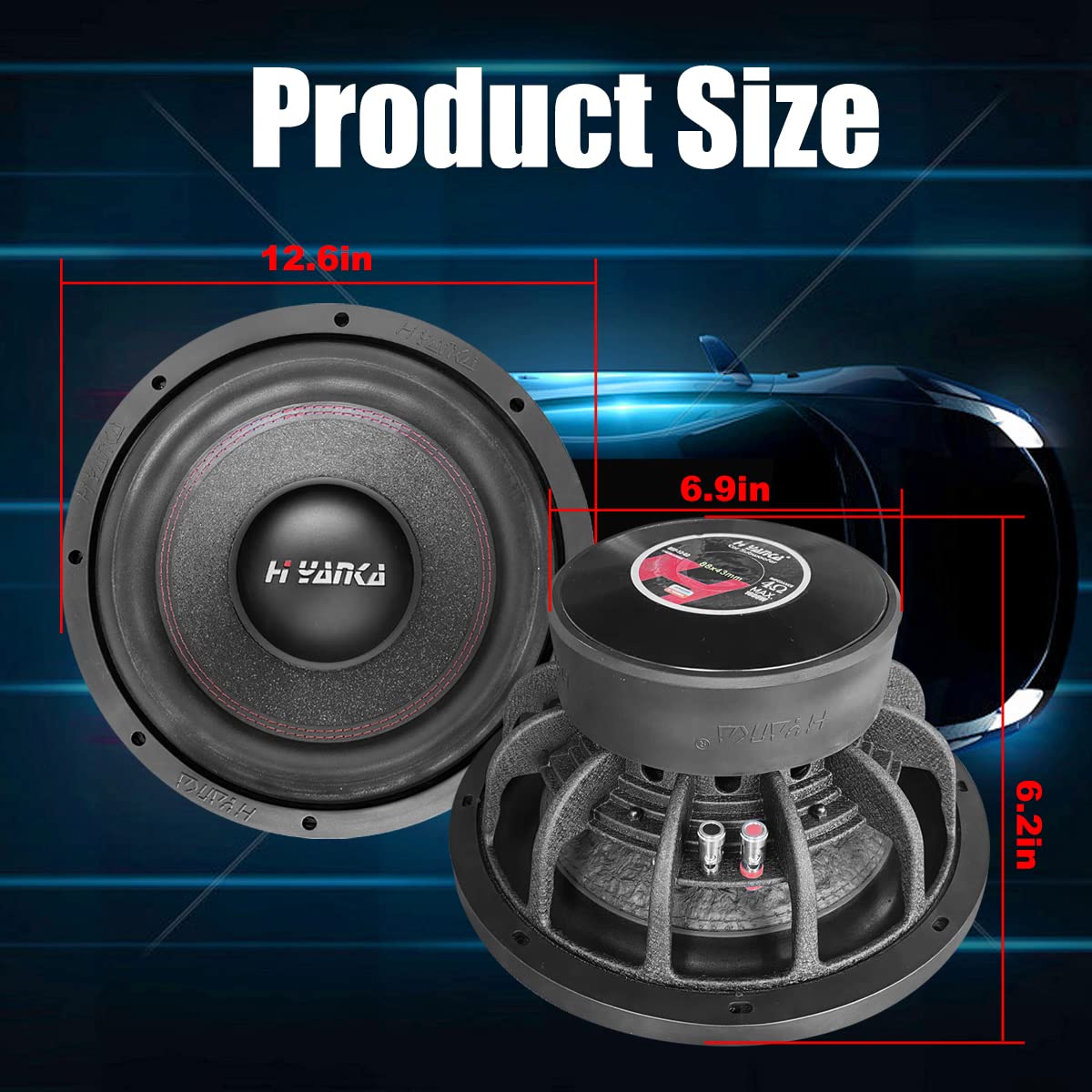 HYANKA BSF-12-2 Car Subwoofer Audio Speaker - 12 Inch Paper Cone, Black ...