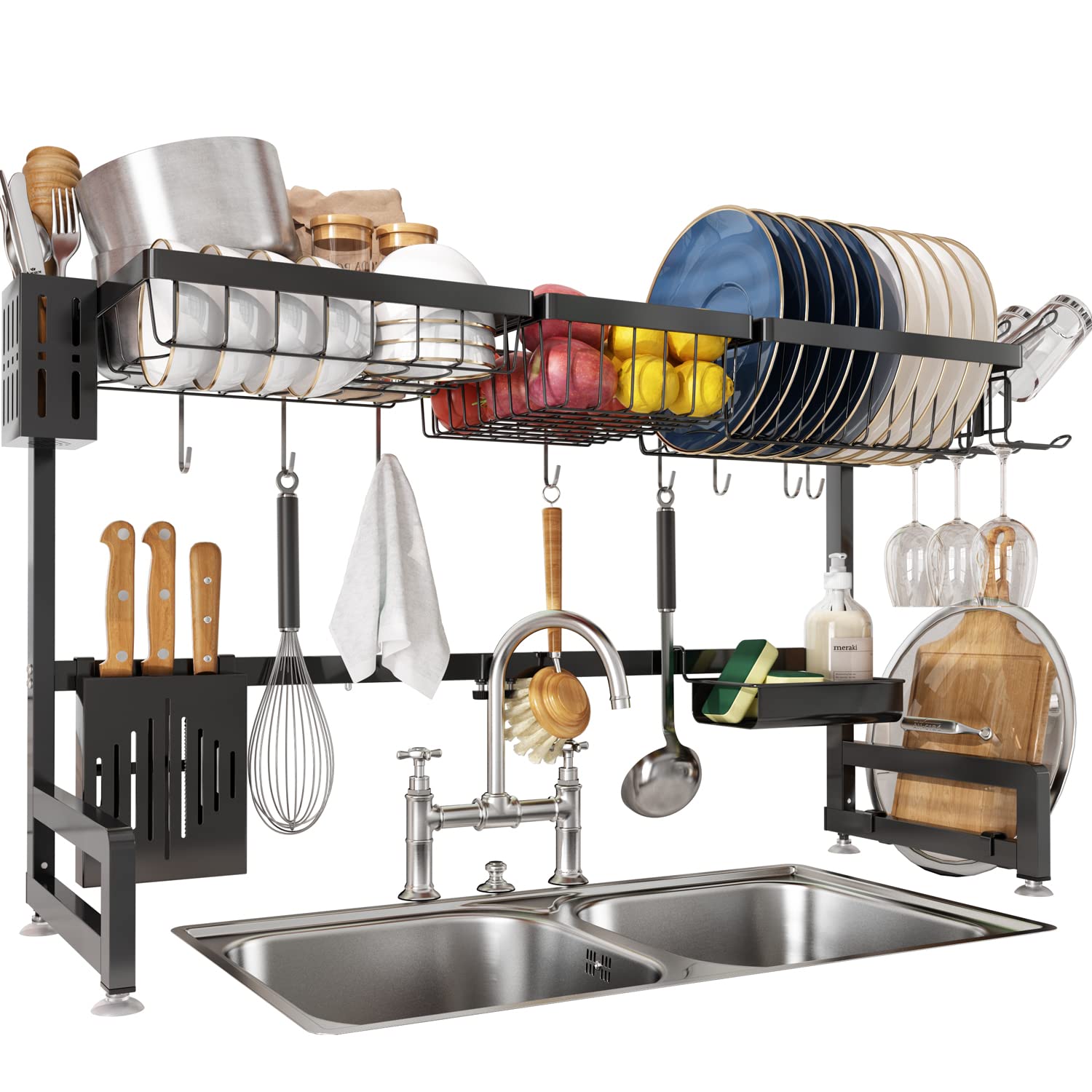 Buy Over The Sink Dish Drying Rack, Adjustable Height and Length 2 Tier ...