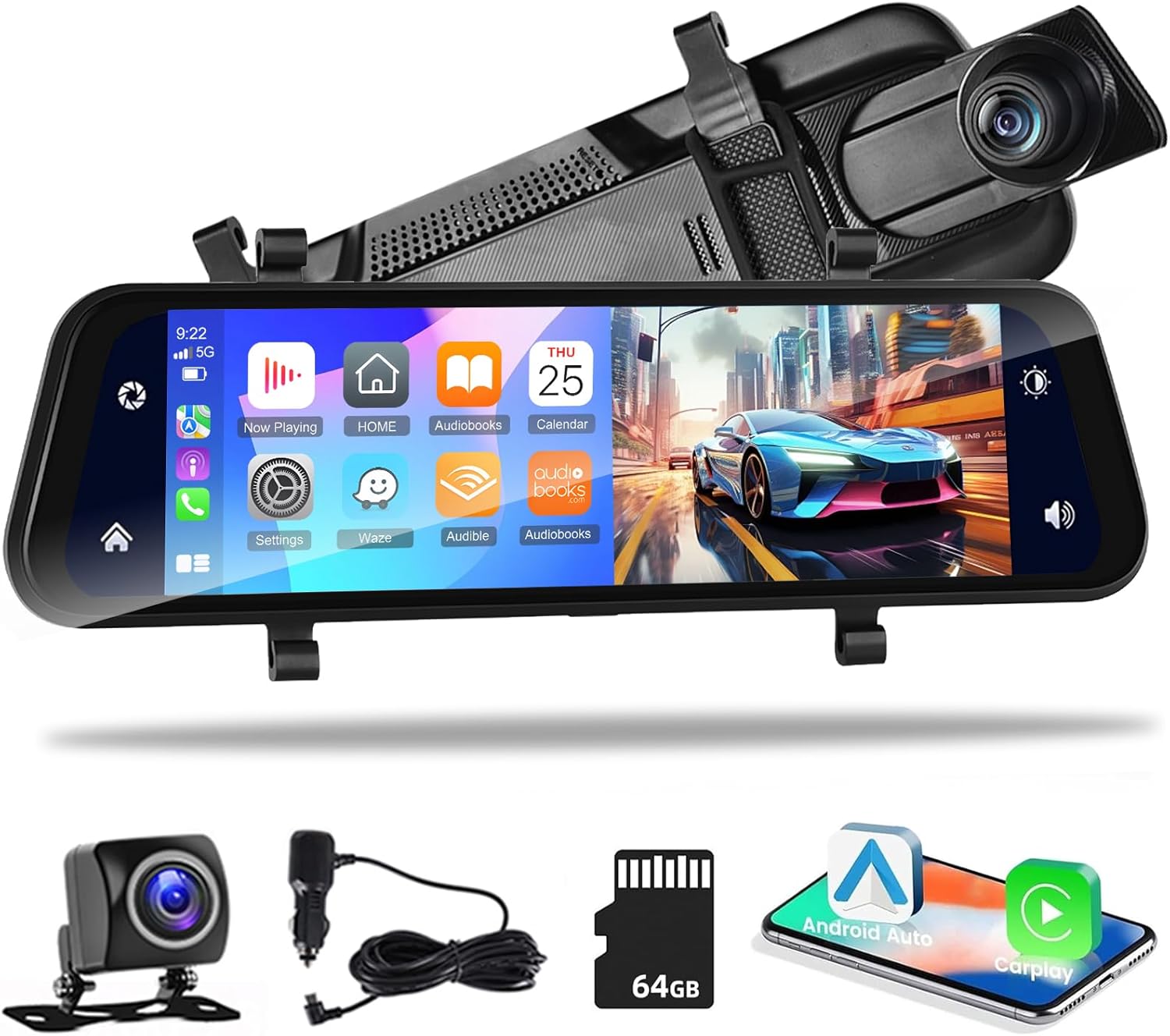 Amazon.com: NHOPEEW Rear View Mirror Camera with Wireless Carplay and ...