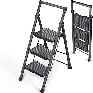 KINGRACK Step Ladder 3 Step Folding, 900lbs 3 Step Ladder with Non-Skid ...
