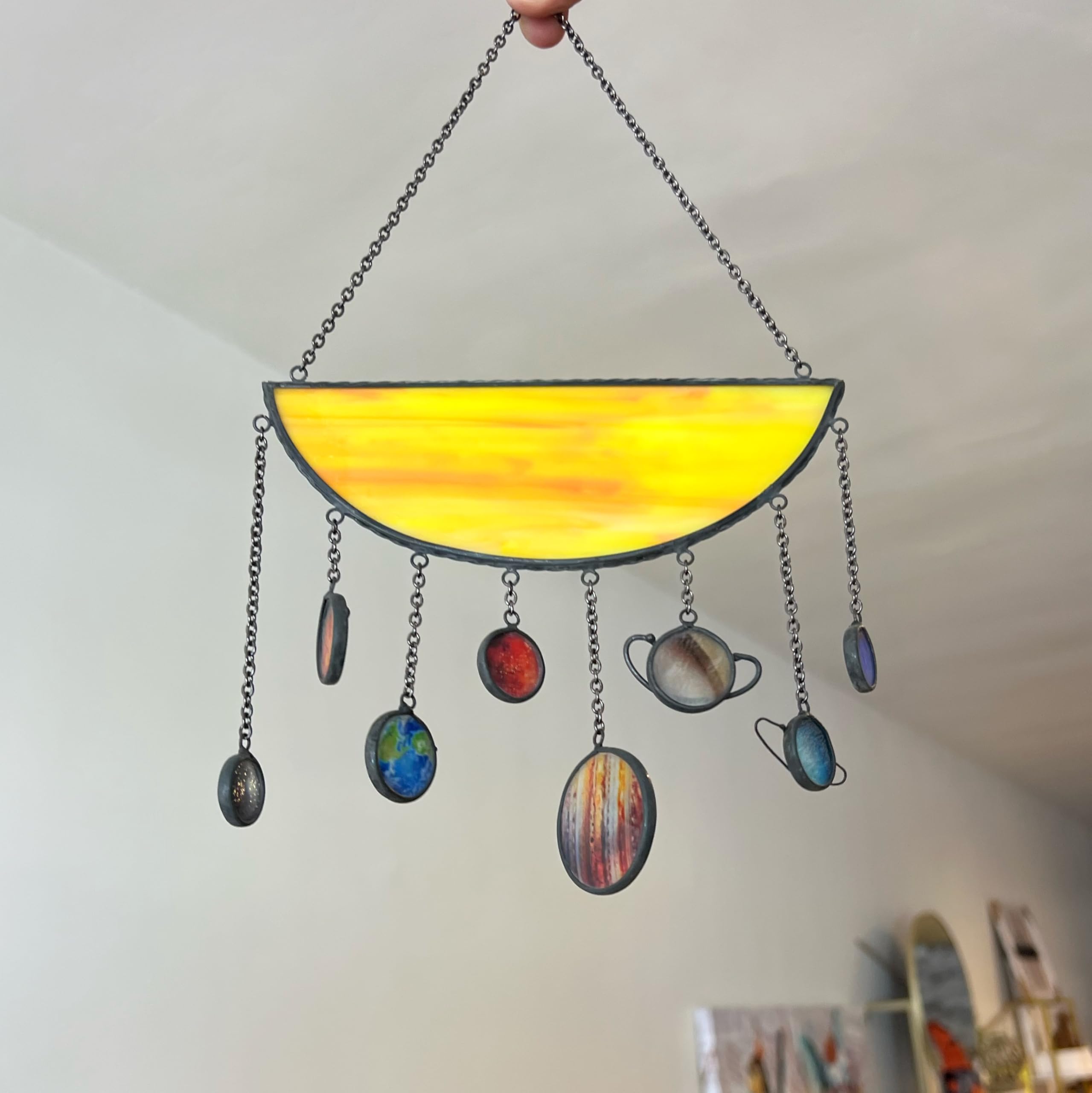 Amazon.com: Solar System Stained Glass Suncatcher Hanging Wall Decor ...
