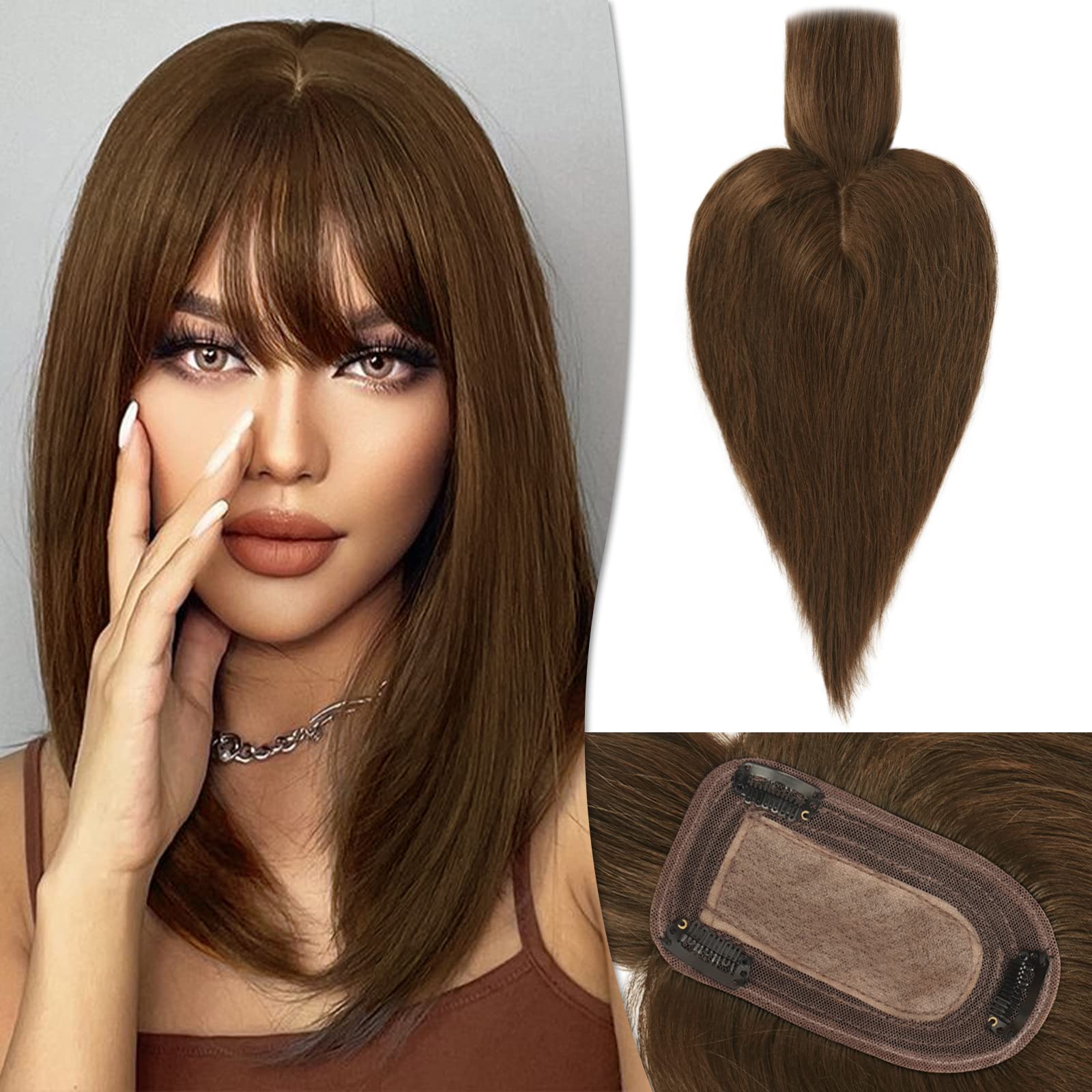 Human Hair Crown Pieces 100% Density Top Hair Pieces Silk Base Crown