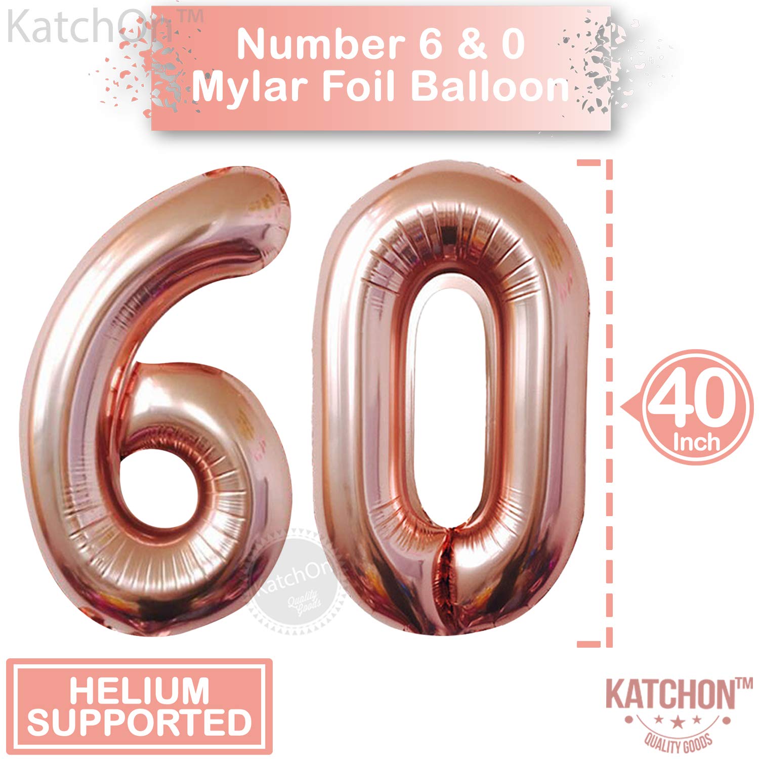 Big, Rose Gold 60 Balloon Numbers - Large, 40 Inch | 60 Birthday ...