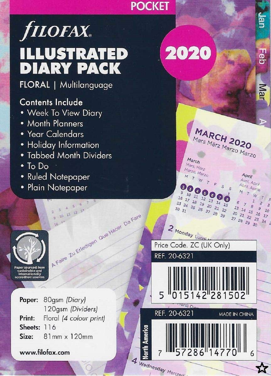 Filofax Pocket Floral Illustrated 2020 Diary Refill Pack : Amazon.co.uk ...