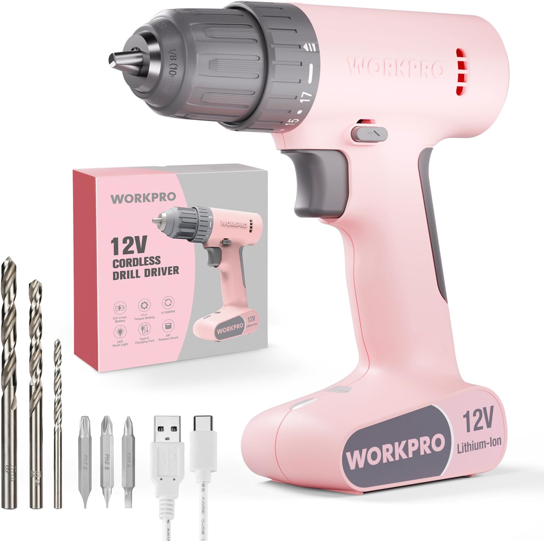 Perceuse électrique sans fil : DEKOPRO Perceuse sans fil rose 20 V pour ...