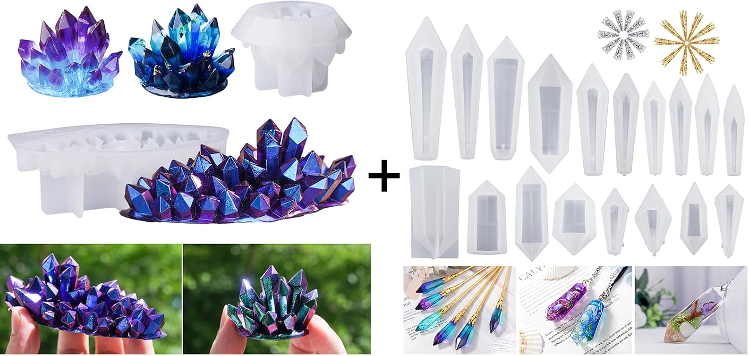 Amazon.com: Bundle Set of Crystal Cluster Resin Molds, 18Pcs Pendulum ...