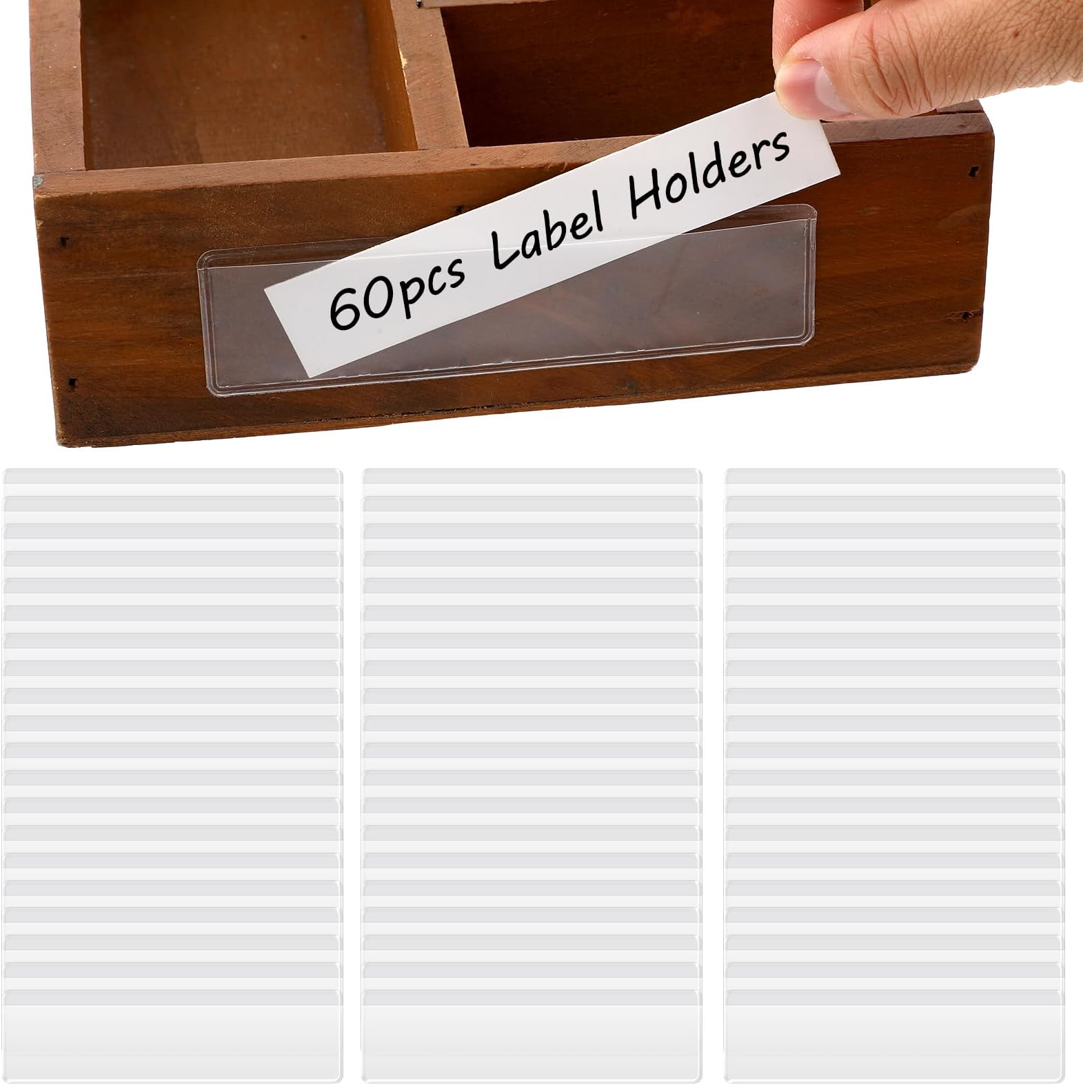 60Pcs Self-Adhesive Index Card Pockets 3 x 11 cm Clear Shelf Tag ...
