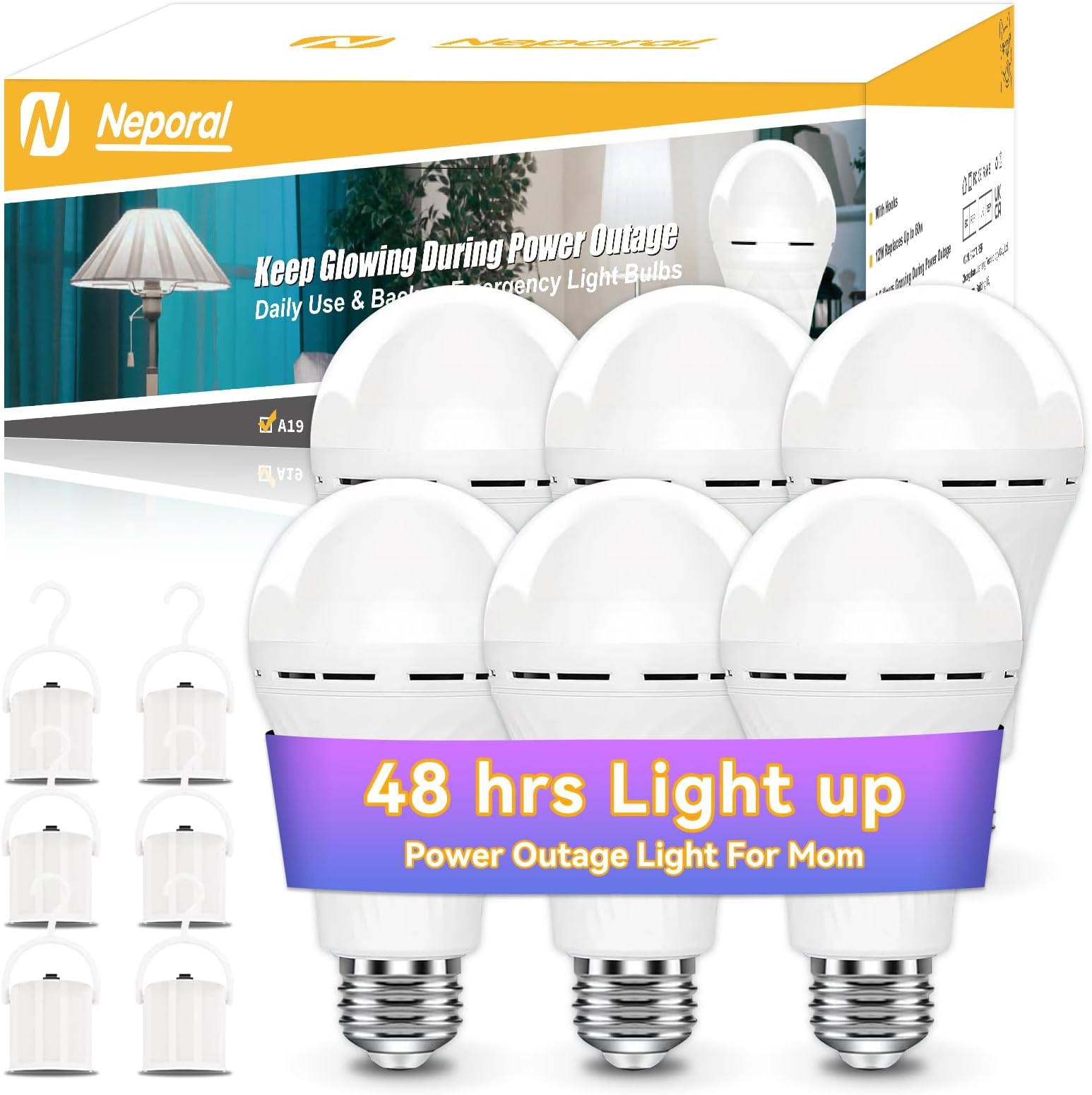 Neporal LITE Emergency Rechargeable Light Bulbs A19, Light Up to 48 hrs ...