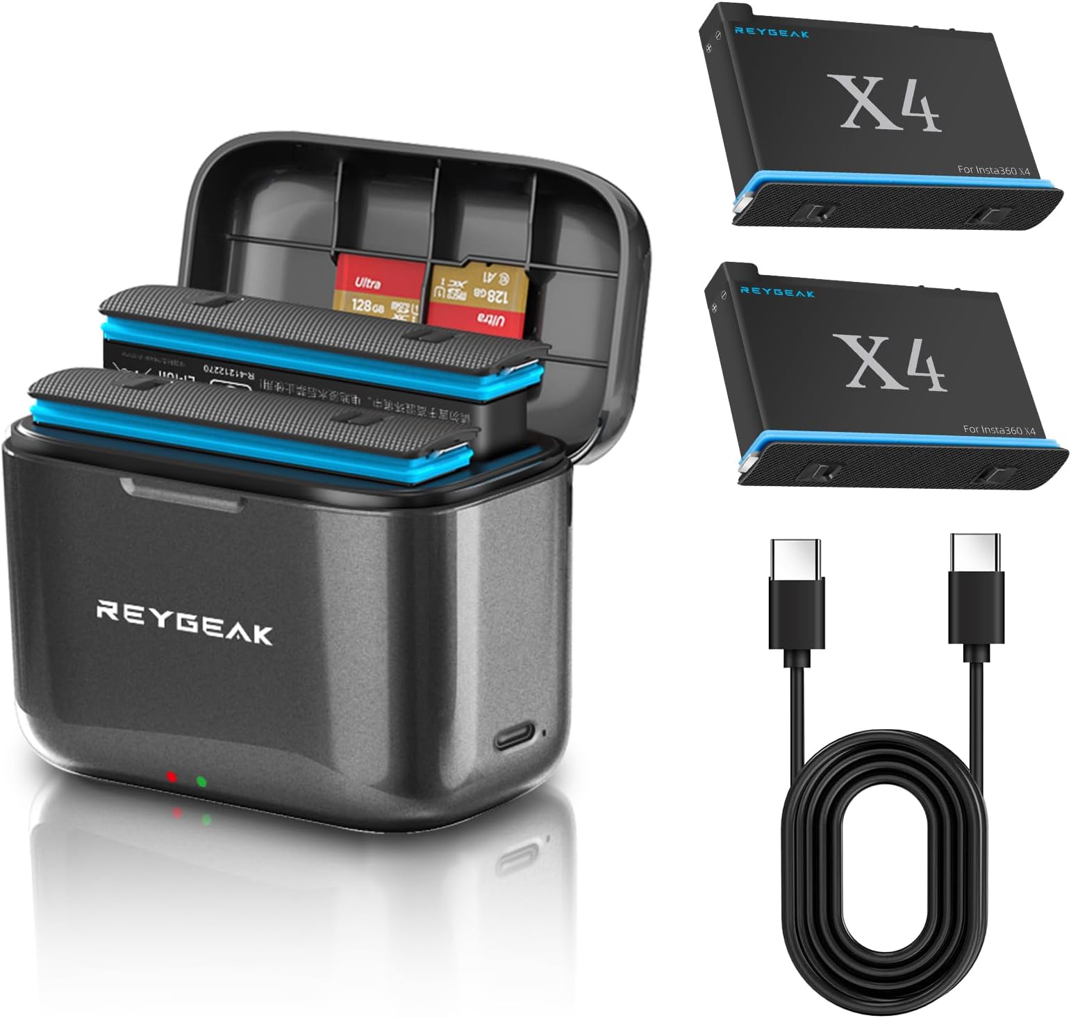 REYGEAK Battery and Charger for Insta360 X4, 2 Pack Portable Batteries ...