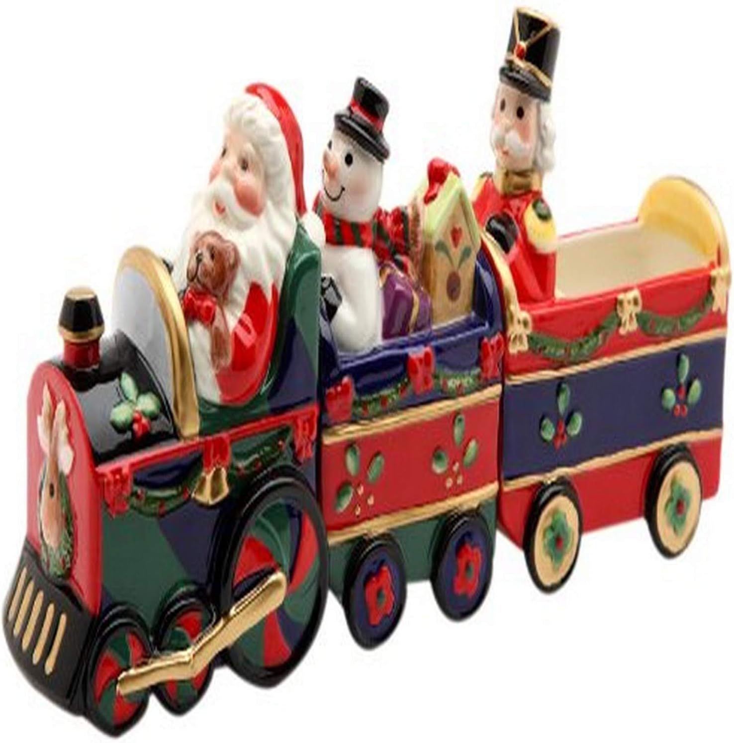 Amazon.com: Fine Ceramic Christmas Santa/Snowman/Nutcracker Train Salt ...