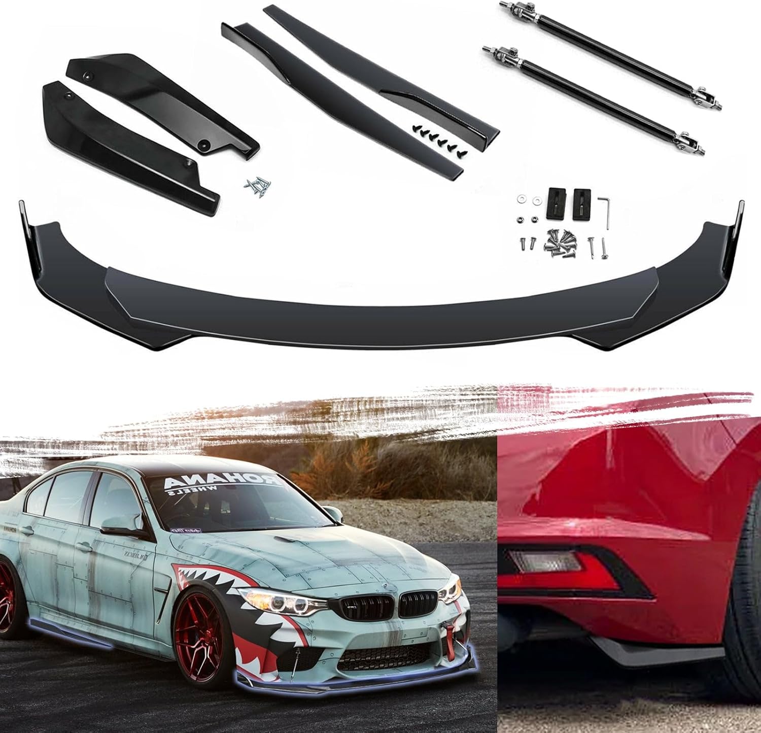 Amazon.com: x xotic tech 9Pcs Front Bumper Lip Chin Spoiler + Side ...