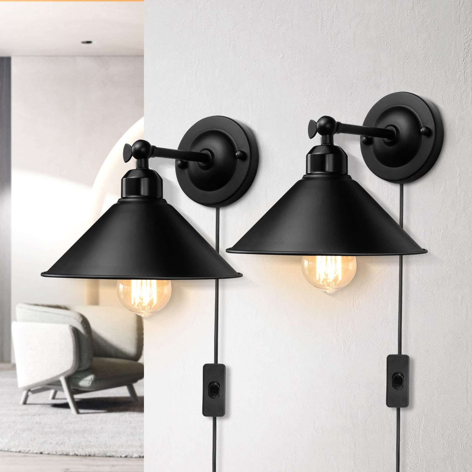 AEOREAL Plug in Wall Sconce, Black, Antique Swing Arm Vintage ...