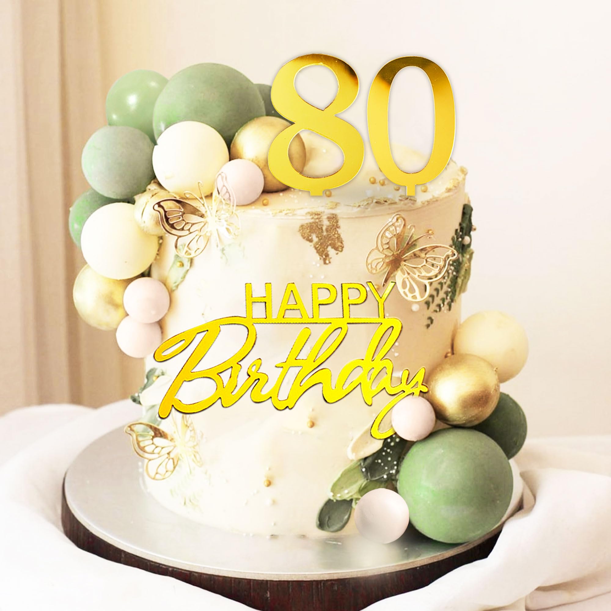 Snapklik.com : Sage Green Happy 80 Birthday Cake Decoration Gold Balls ...