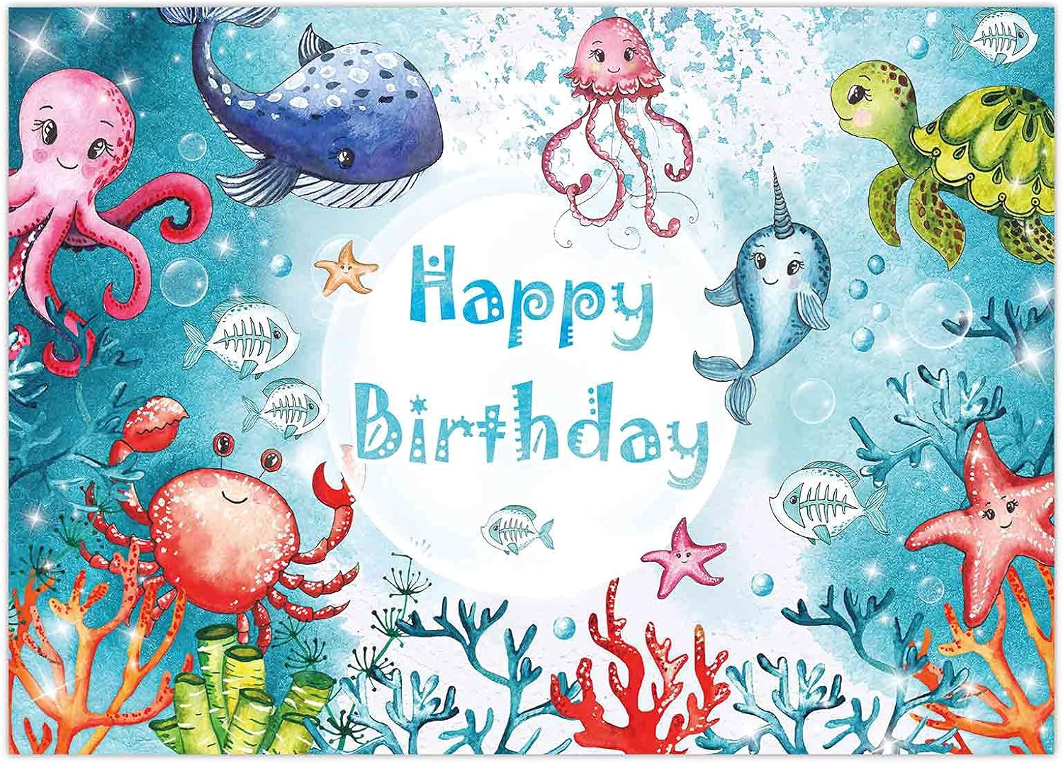 Amazon.com : Funnytree 7x5FT Under The Sea Birthday Backdrop Summer ...