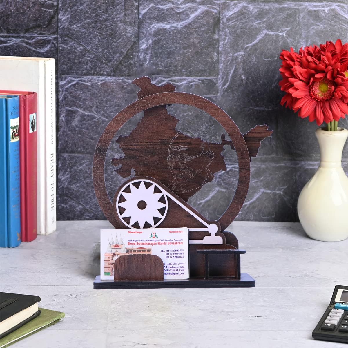 Wooden Map Pen Stand with Visiting Card, Pencil Holder | Desk Organizer ...