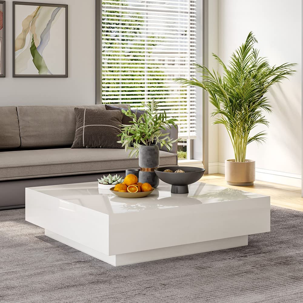 NG Decor Modern Square Coffee Table, White Coffee Table for Living Room ...