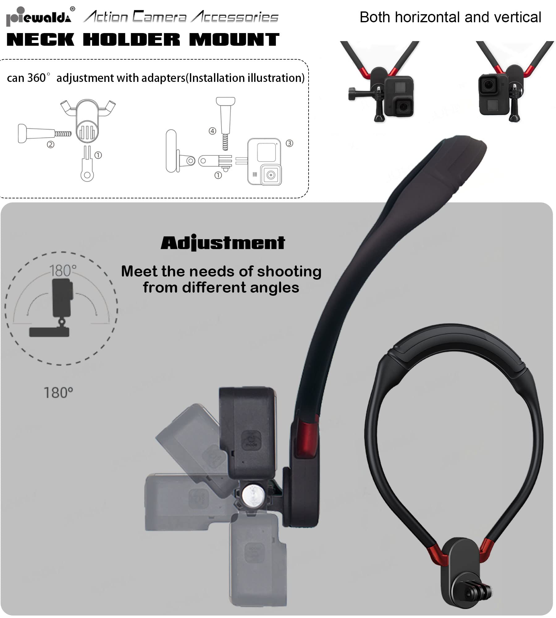 Niewalda Action Camera Neck Mount Bracket for POV/VLOG, Extendable ...