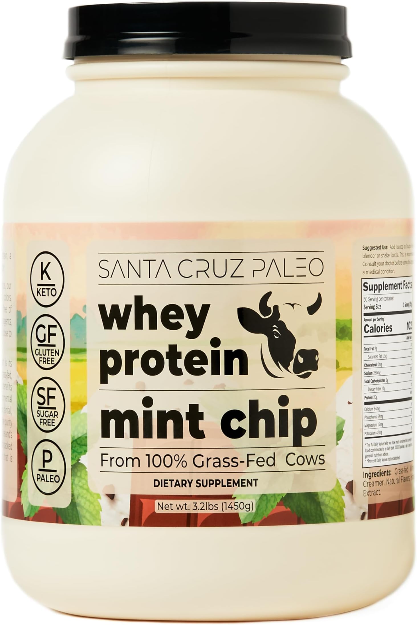 Amazon.com: Santa Cruz Paleo Whey Protein Powder, Mint Chip, 20g Grass ...